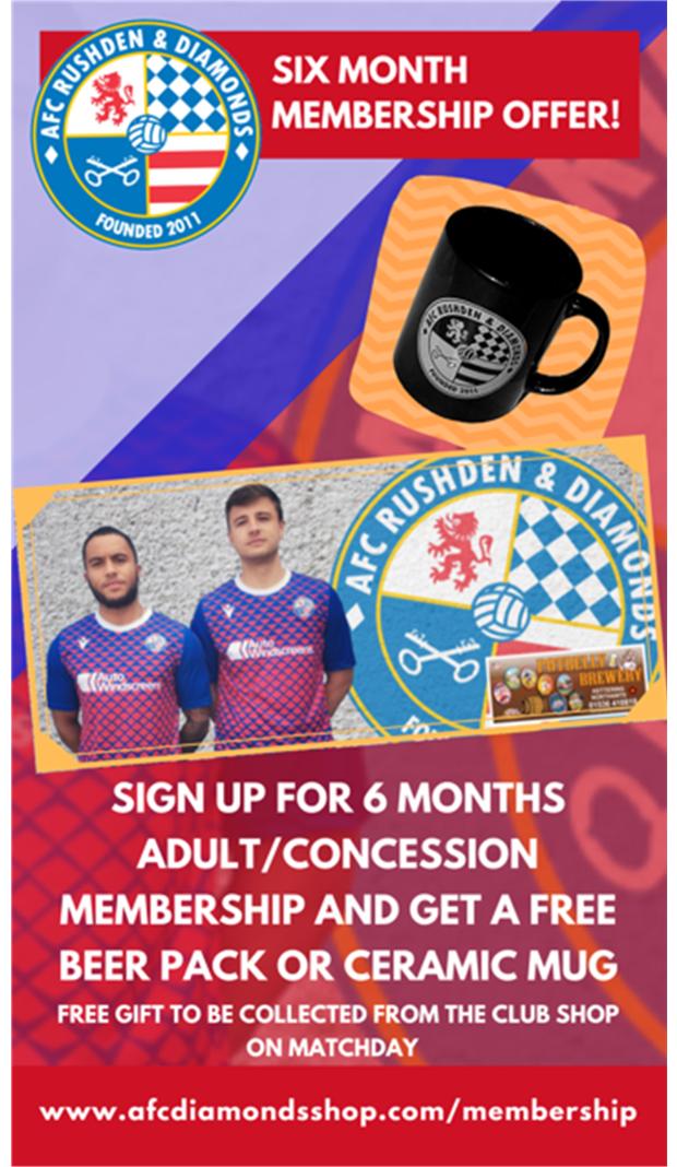 Six-Month Club Membership Offer – AFC Rushden & Diamonds