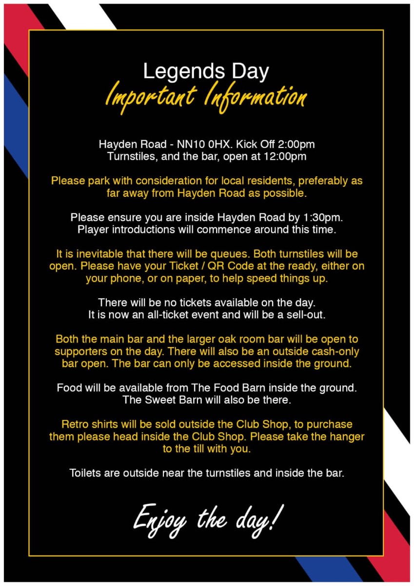 Legends Day – Important Information – AFC Rushden & Diamonds